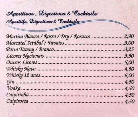 Menu em La Rúcula restaurante, Lisboa, Rossio dos Olivais