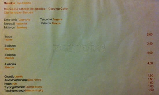Menu em Amo-te Tejo, Lisboa