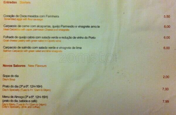 Menu at Amo-te Tejo, Lisbon