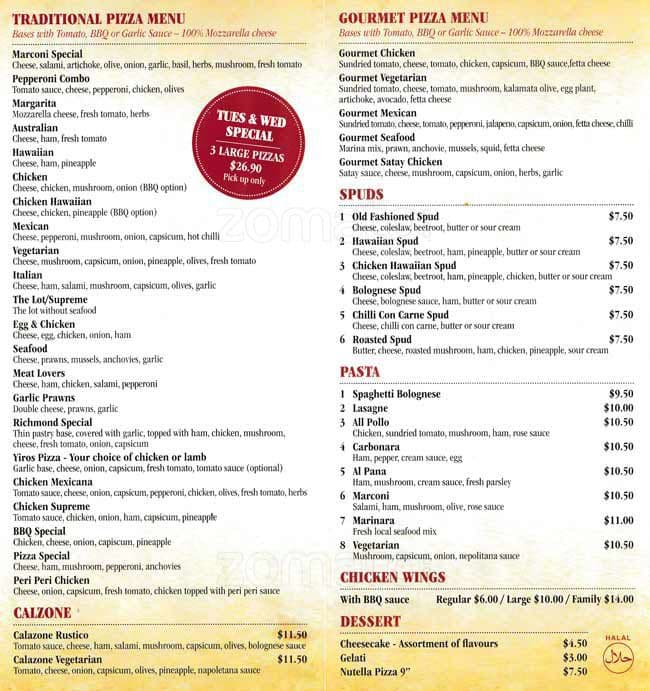 Menu at Marconi Pizza pizzeria, Richmond, 5/196 Marion Rd