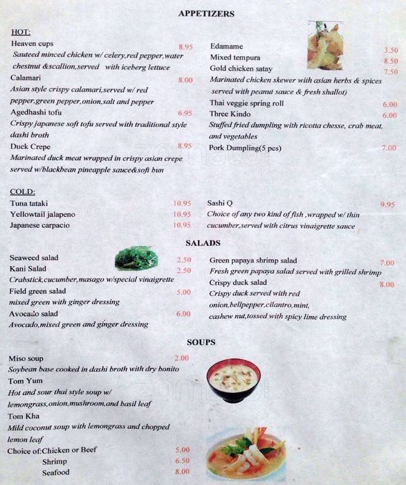 Menu at Roe Thai and Japanese Restaurant, Philadelphia, 138 Chestnut St #69