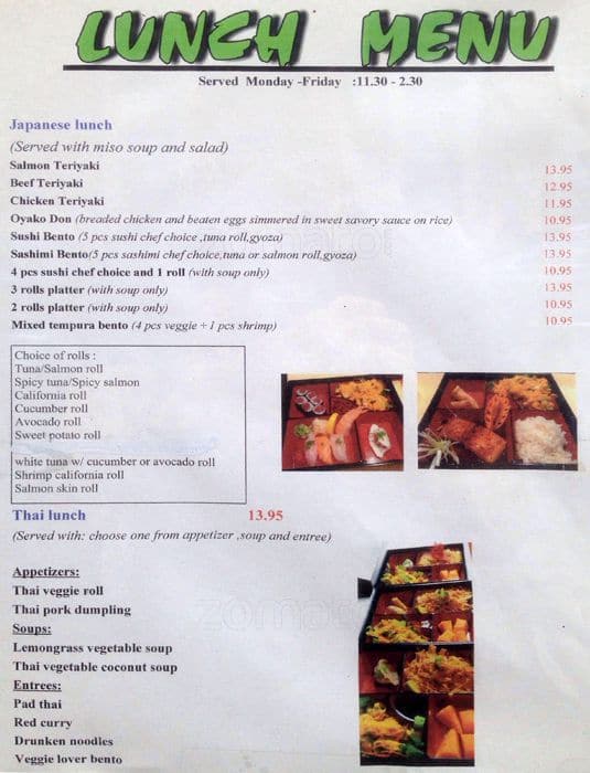 Menu at Roe Thai and Japanese Restaurant, Philadelphia, 138 Chestnut St #69