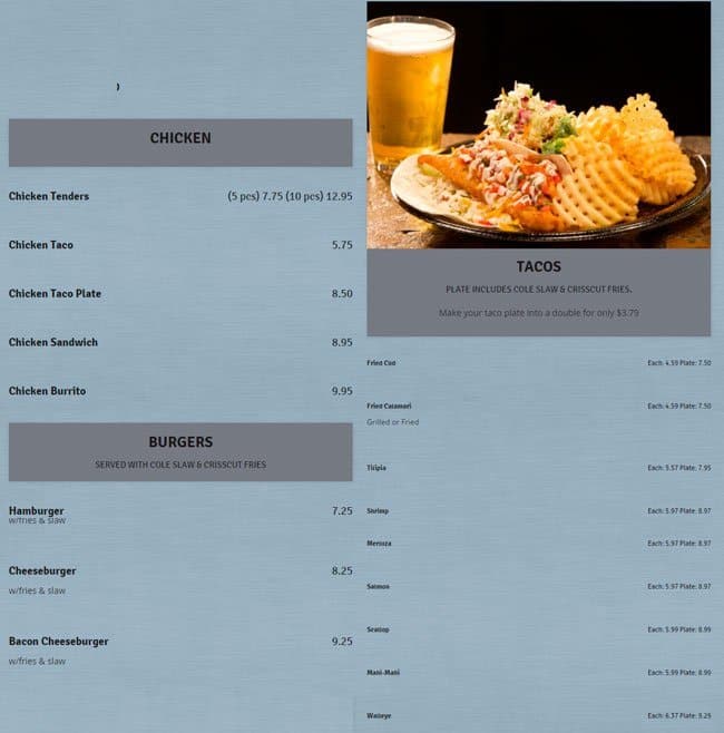 Menu at The Tin Fish restaurant, Newburgh