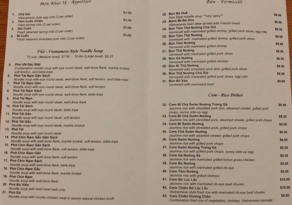 Menu at Pho Life restaurant, Montgomery, Bell Rd