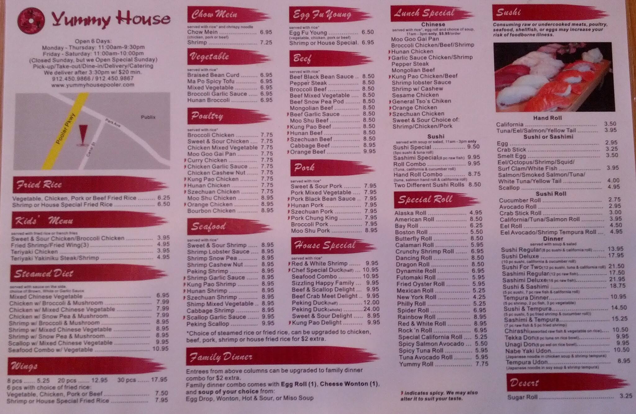Menu at Yummy House restaurant, Pooler