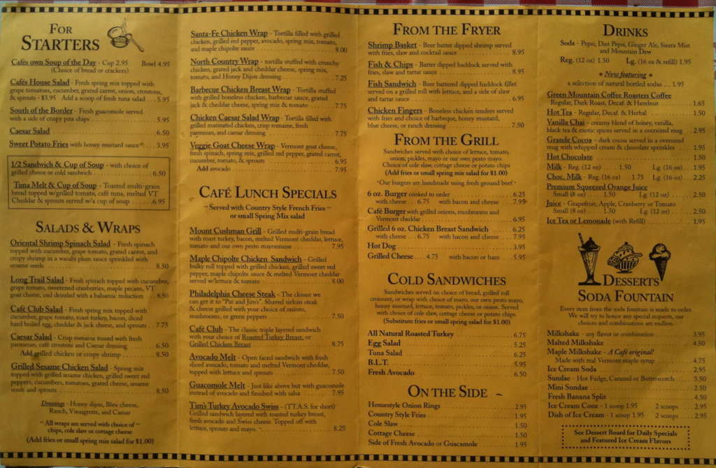 Menu at The Rochester Cafe & Country Store, Rochester