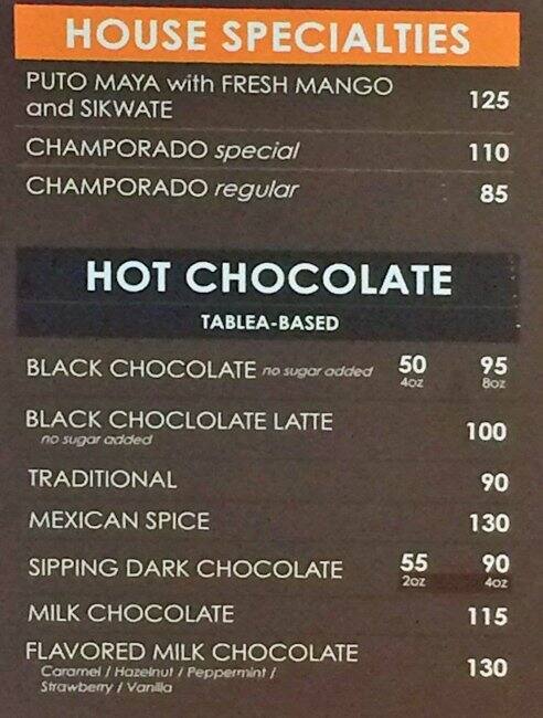 Menu at Tablea cafe, Cebu City, Ground Floor