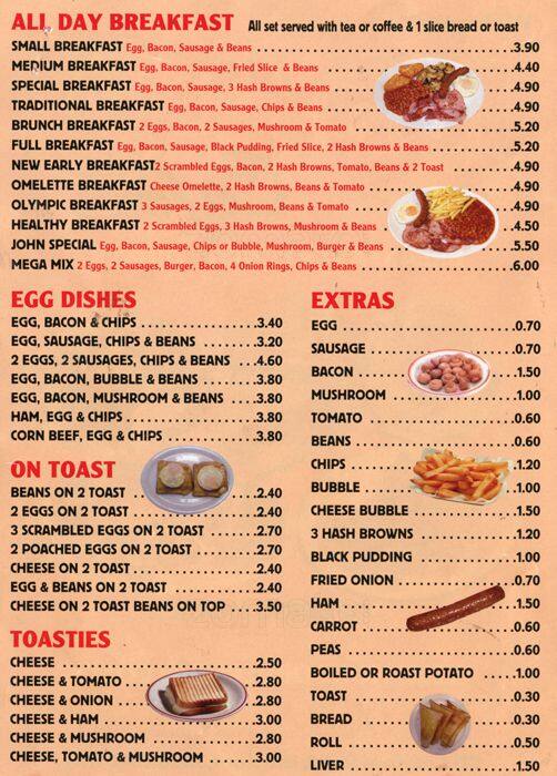 Menu at John's Cafe, Dartford, 181 Crayford Rd