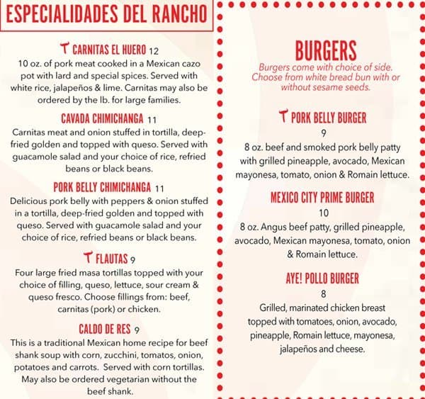 Menu at Aye! Toro Mexican Restaurant & Cantina, Sanford