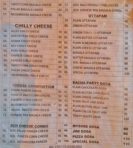 Menu at 100 Varieties Dosa Junction, Raipur