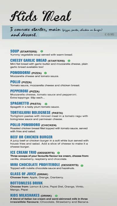 Menu at PGR restaurant, Coventry