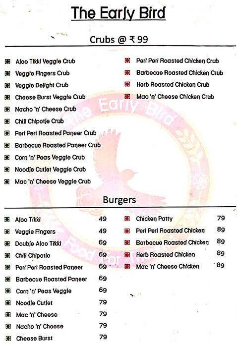 Menu at The Early Bird, Ghaziabad, SD-176