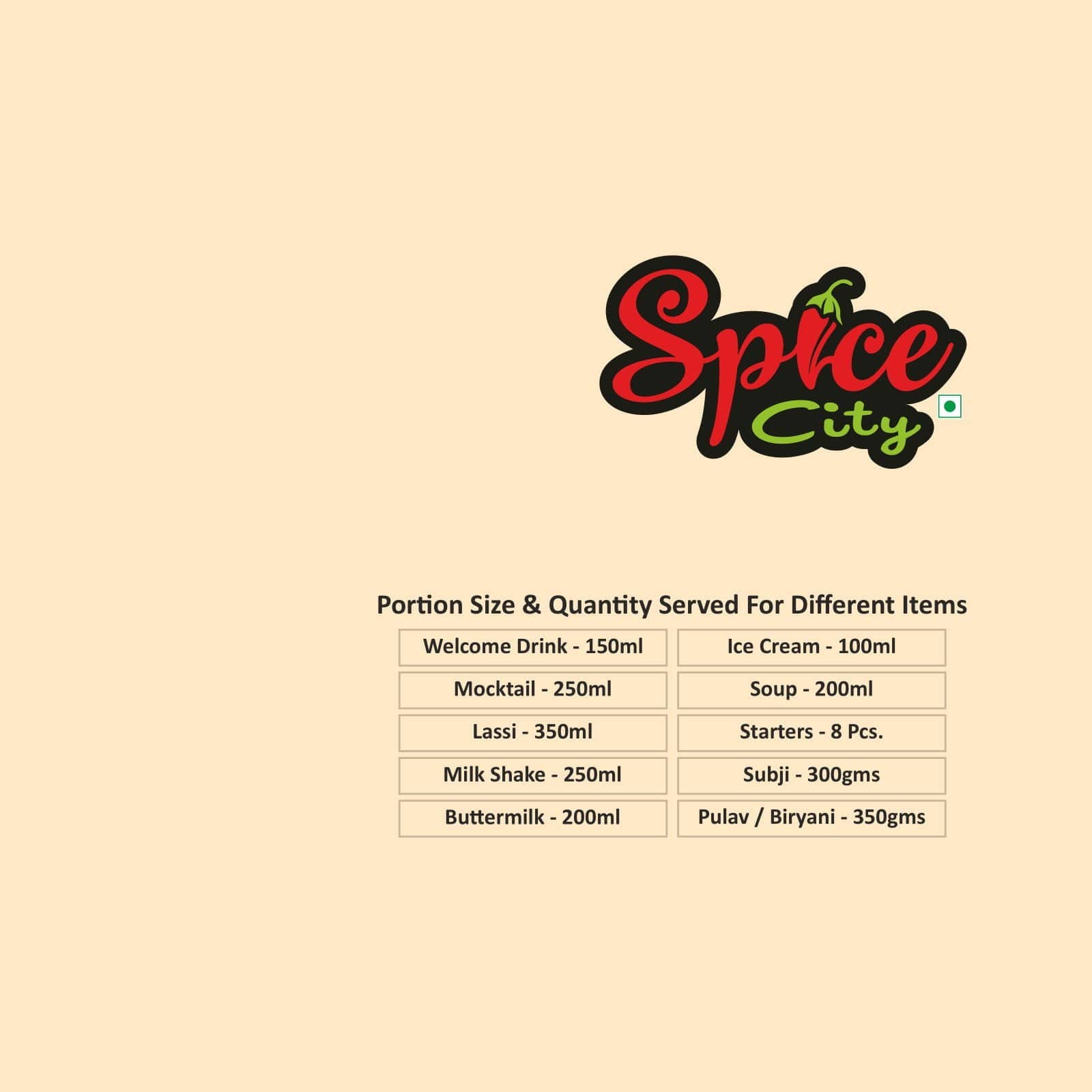 Menu of Spice City Banquet & Restaurant With BBQ, Bopal, Ahmedabad