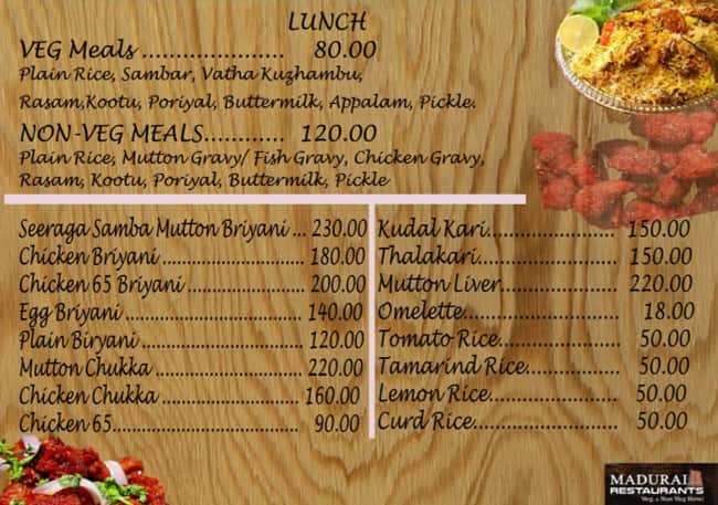 Menu at Madurai Restaurants, Chennai