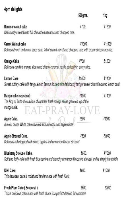 Menu of Eat Pray Love, Bhandup, Mumbai