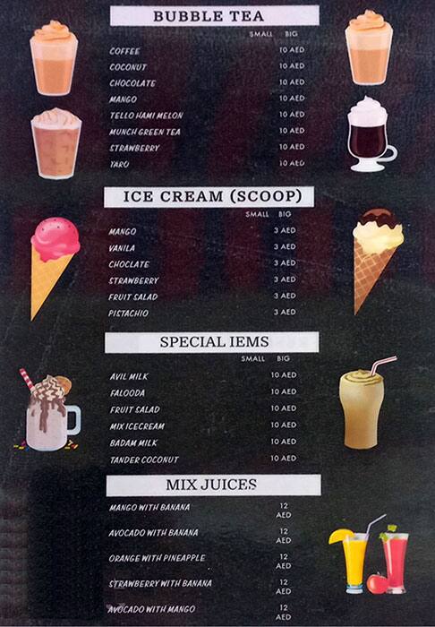 Menu of Tea Spot, Al Karama, Dubai