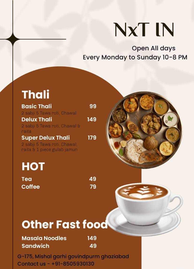Menu of NxT IN, Govind Puram, Ghaziabad