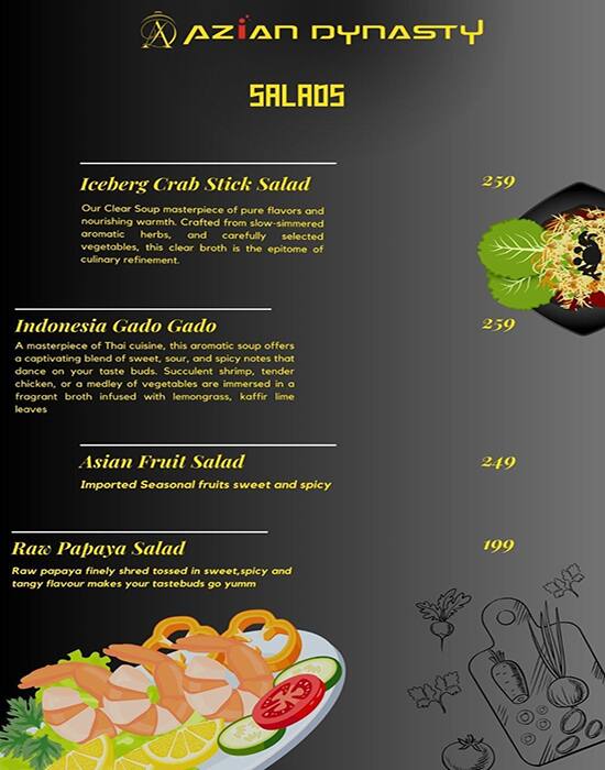 Menu of Azian Dynasty, Medchal Road, Hyderabad