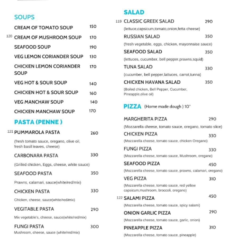 Menu of Cleo’s Classic, Palolem, Goa