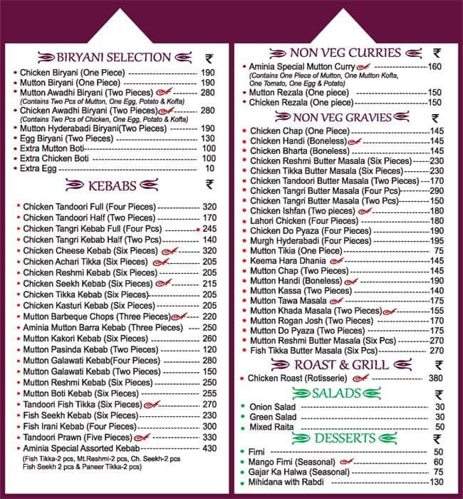 Aminia a Kolkata: Foto del Menu con Prezzi - Zomato