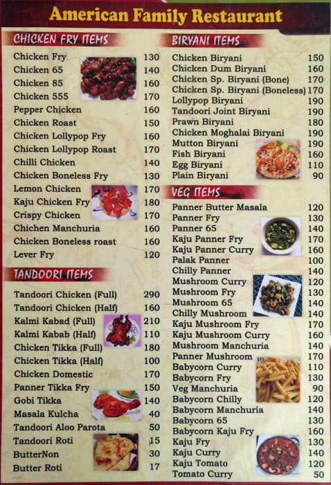 American Restaurants Menu