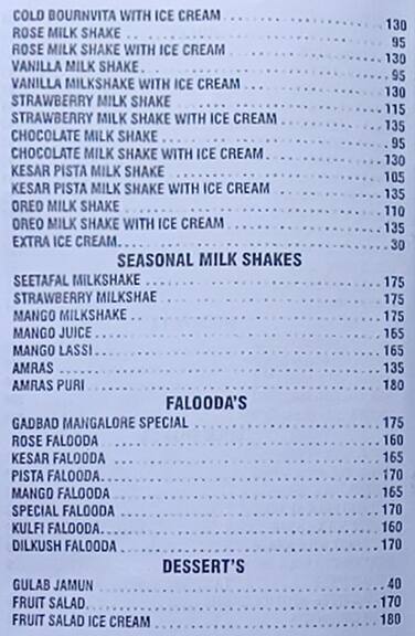 Menu at Nidhi Shree Fast Food, Mumbai