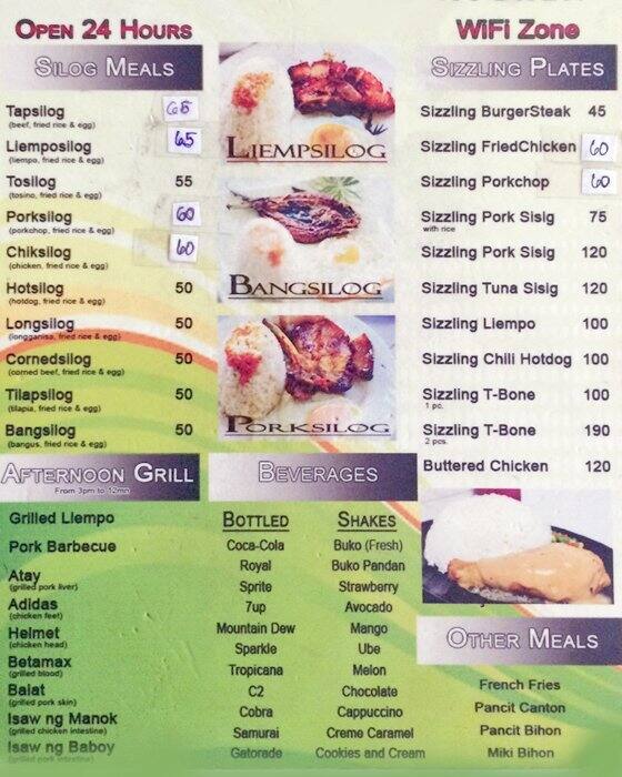 Menu at Jamogzz restaurant, Mandaluyong