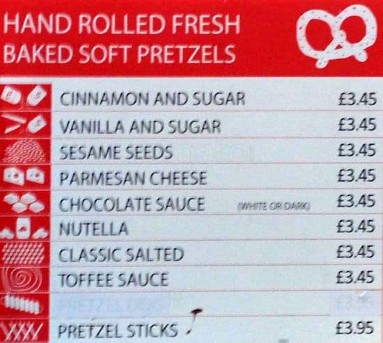 Menu at Mr Pretzel's, Glasgow