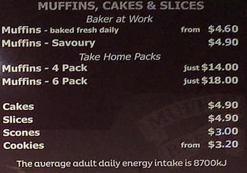 Menu at Muffin Break cafe, Cheltenham, Southland Shopping Centre Shop 131