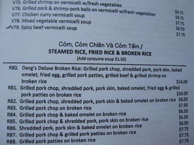 Menu at T.H. Dang Restaurant, Winnipeg