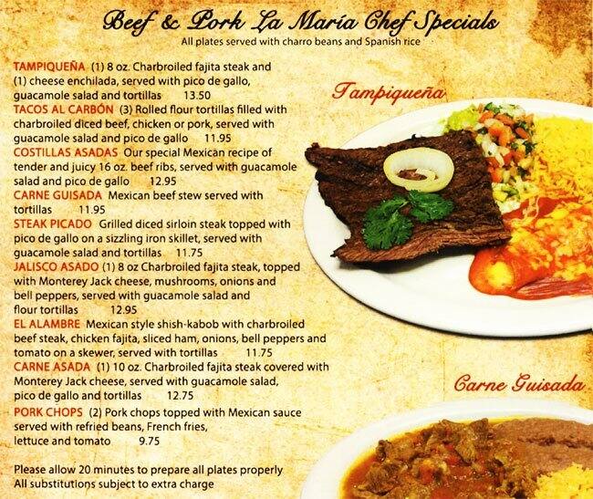 Menu at La Maria restaurant, Houston, Stuebner Airline Rd
