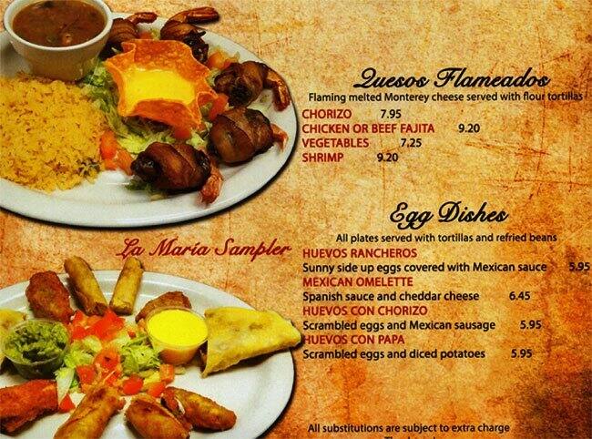 Menu at La Maria restaurant, Houston, Stuebner Airline Rd
