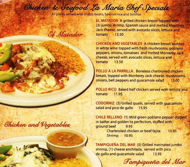 Menu at La Maria restaurant, Houston, Stuebner Airline Rd