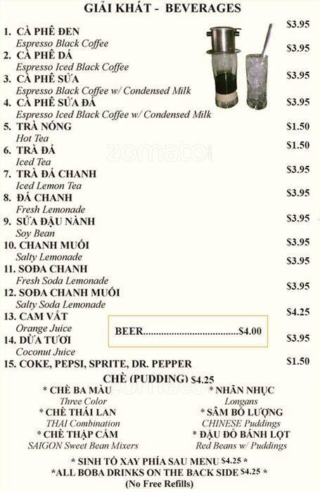 Menu at Pho Duy Denver restaurant, Denver, 925 S Federal Blvd