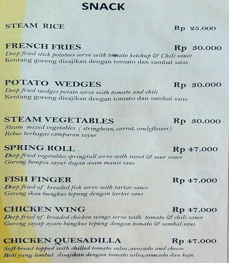 Carta de Bagus Resto & Bar, Kuta, Jl. Wana Segara No.31