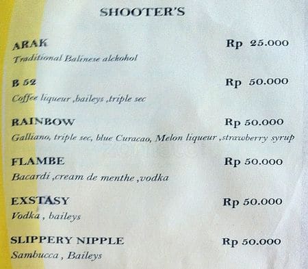 Carta de Bagus Resto & Bar, Kuta, Jl. Wana Segara No.31