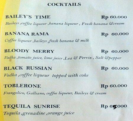 Carta de Bagus Resto & Bar, Kuta, Jl. Wana Segara No.31