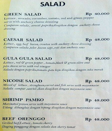 Carta de Bagus Resto & Bar, Kuta, Jl. Wana Segara No.31