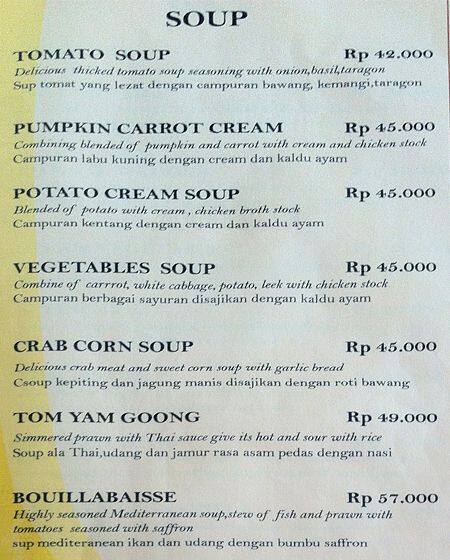 Carta de Bagus Resto & Bar, Kuta, Jl. Wana Segara No.31