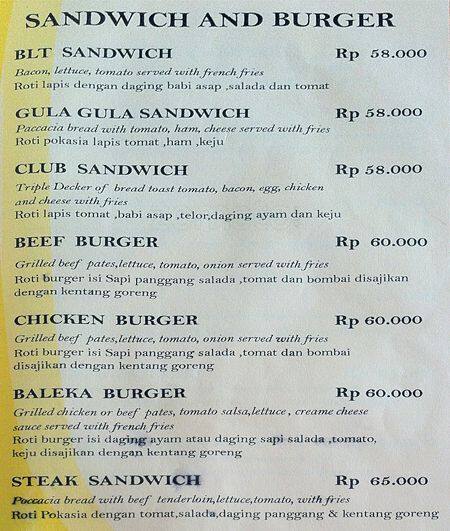 Carta de Bagus Resto & Bar, Kuta, Jl. Wana Segara No.31