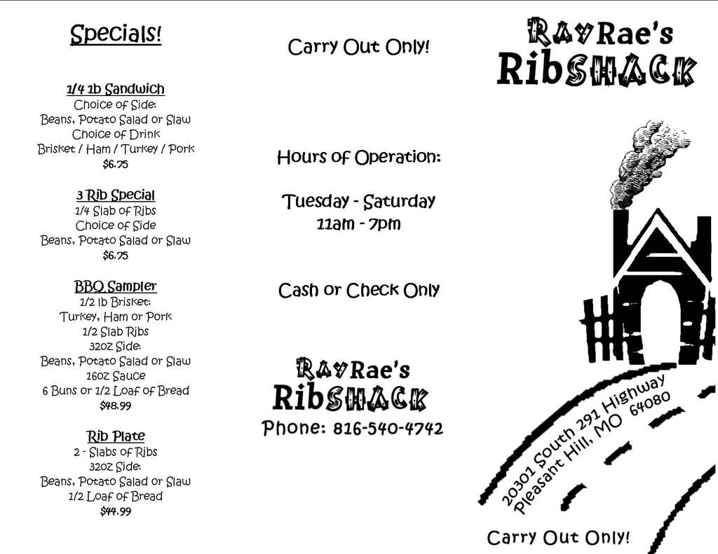 Menu at Ray Rae's Rib Shack BBQ, Kansas City