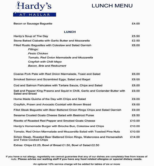 Menu at Hardy's at Haslar pub & bar, Gosport