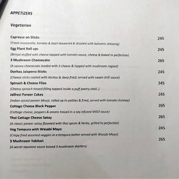 Menu of Oblique Kitchen, Kothrud, Pune