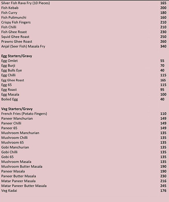 Menu at Coorg Food Factory, Bengaluru