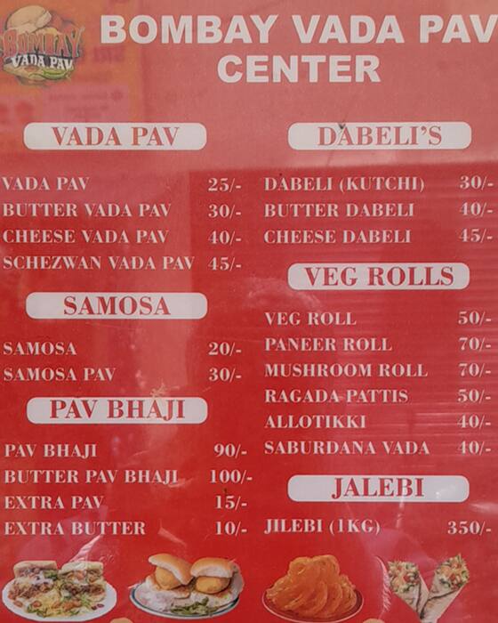 Menu of Bombay Vada Pav Center, Yelahanka, Bangalore