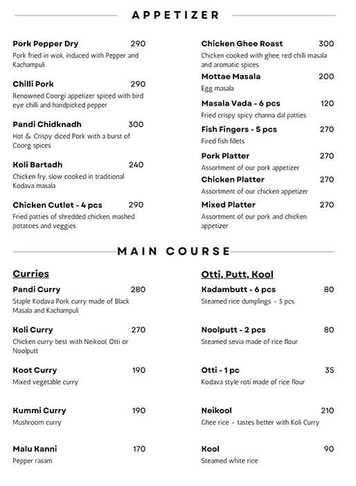 Menu of Pork & Pepper, HSR, Bangalore