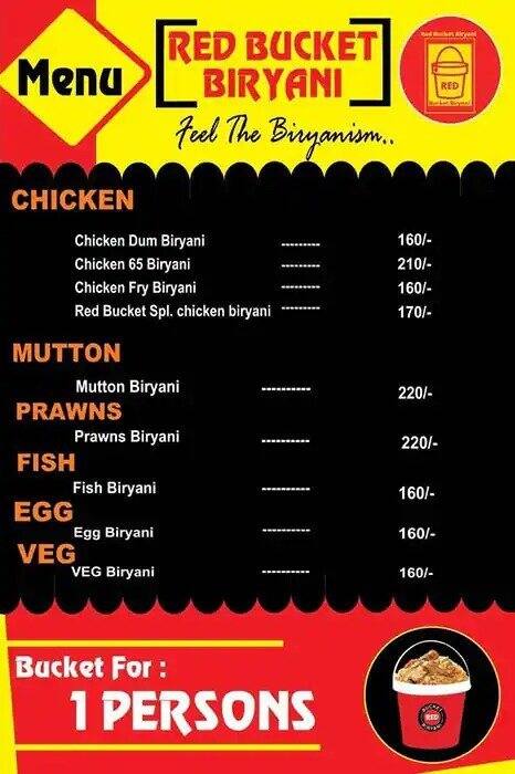 Menu at Red Bucket Biryani, Hyderabad, 2-62/2/A/3/1