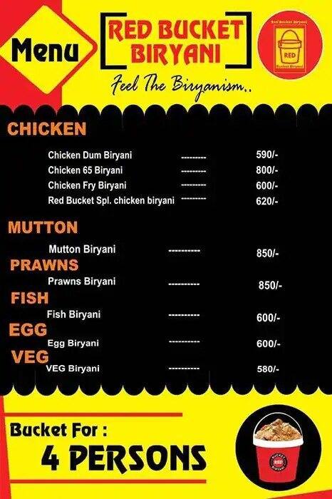Menu at Red Bucket Biryani, Hyderabad, 2-62/2/A/3/1