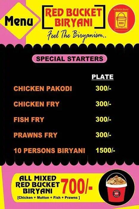 Menu at Red Bucket Biryani, Hyderabad, 2-62/2/A/3/1
