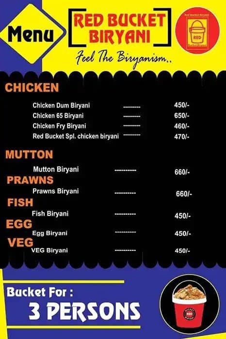 Menu at Red Bucket Biryani, Hyderabad, 2-62/2/A/3/1